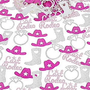 400 Pcs Disco Cowgirl Bachelorette Party Confetti Nashville Bachelorette Last Rodeo Party Table Decoration Glitter Wedding Ring Western Boot Cowboy Hat Confetti for Bachelorette Cowgirl Party Decor