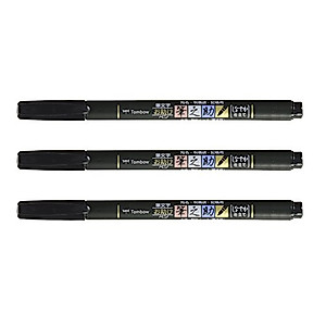 Tombow Fudenosuke Brush Pen for Lettering Calligraphy, Black, Soft Tip (GCD-112) - Pack of 3