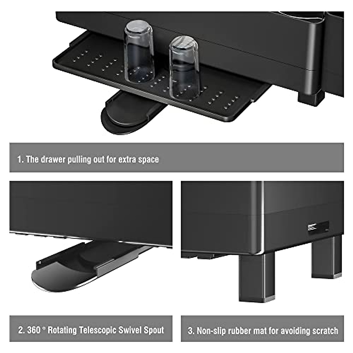 Klvied Dish Rack with Swivel Spout, 2 Tier Drying Rack for Kitchen Counter, Large Dish Drying Rack with Drainboard, Dish Strainers for Kitchen Counter, 304 Stainless Steel Dish Drying Rack, Black