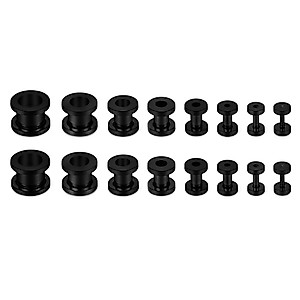 SCERRING 16PCS Screw Ear Tunnels Stretching Kit Stainless Steel Gauge Plugs Expanders Set 14G-00G - Black