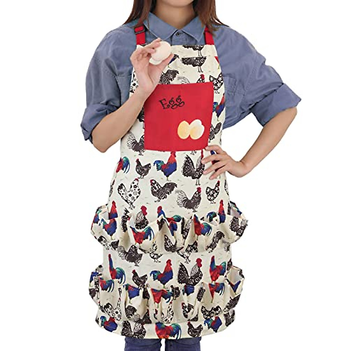 Foxyoo Egg Apron for Fresh Eggs,Egg Collecting Apron with 14 Deep Pockets,Chicken Egg Apron for Women,Egg Baskets Holder Apron-Full Body Style