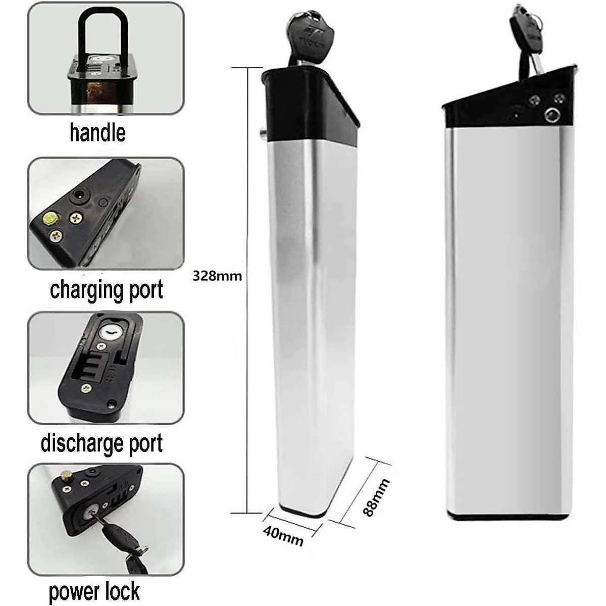 HJGHY 328mm 3pin 36V 7.5Ah 9Ah 10Ah 12Ah Lithium Ion Folding Ebike Battery 36V for 450W 350W 250W E-Bike Electric Bike Bicycle Lithium Li-ion Battery Pack,36v,7.5Ah