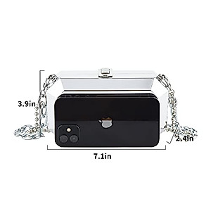 GripIt Mirror Acrylic Bag Box Small Silver Clutch Purses for Women Evening Handbag Crossbody Purses with Chains Party Bag