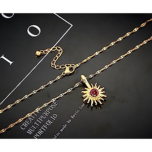 Ankiyabe 14 K Gold Plated Sun Necklace with Cubic Zirconia Birthstone for Best Friend Sunshine Pendant for Bestie BFF Gift (July)