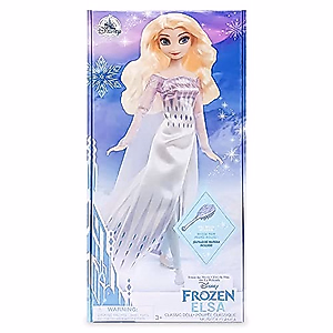 Disney Store Official Princess Elsa Classic Doll for Kids, Frozen 2, 11½ Inches, Includes Golden Brush with Molded Details, Fully Posable Toy in Satin Dress - Suitable for Ages 3+ Toy Figure
