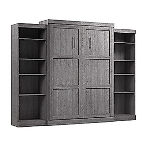 Bestar Pur Queen Murphy Bed and 2 Shelving Units, 115-inch Space-Saving Wall Bed with Storage