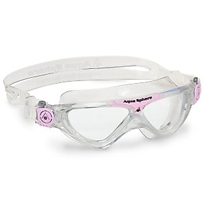 Aqua Sphere Vista Junior Swim Mask with Clear Lens (Glitter/Light Pink). UV Protection Anti-Fog Swim Goggles for Kids