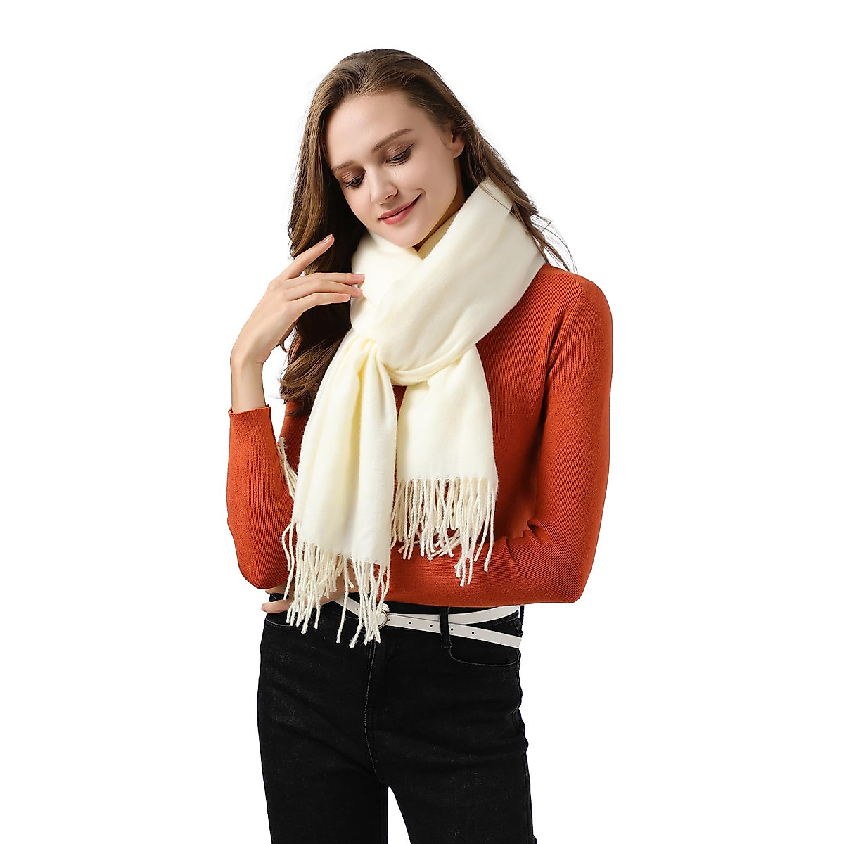 DOFOWORK Scarf for Women - Womens Scarf Pashmina Shawls and Wraps for Evening Dresses, Fashion Long Scarves, 78.7" x 27.5" - White