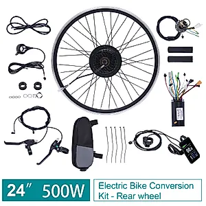 24" E-Bike Conversion Kit 36V 500W E-Bike Rear Wheel Motor Kit w/Display & Pedal Sensor, Brushless Gear Motor, 5 Speed Controls