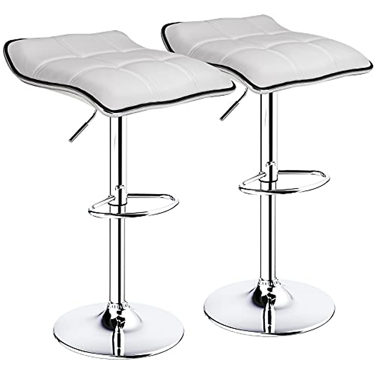 ErgoDesign Bar Stools Set of 2, Square Backless Adjustable Bar Stools, Swivel Bar Stool, Barstools Set of 2 (White)