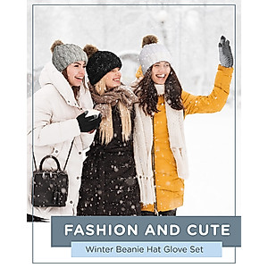 6 Pieces Women Knitted Winter Hat Glove Set Skull Cap Beanie Touchscreen Gloves Texting Gloves for Women (Black, White, Grey)