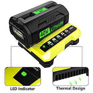 Homesuit 40V Battery Replacement for Ryobi 40V Battery and 40V Battery Charger Combo, Compatible with Ryobi 40 Volt Lithium Battery 6.5Ah OP4026 OP40601 OP4050A OP4040 OP4030 OP4050 OP4015 OP40201
