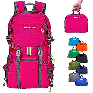 WEREWOLVES Lightweight Waterproof Foldable Small Backpack - Water Resistant Hiking Daypack for Outdoor Camping Travel (35L, Fuschia)