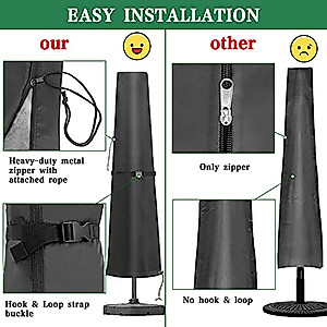 GARDRIT Patio Umbrella Cover, Waterproof 600D Oxford Fabric Umbrella Covers with Smooth Long Zipper and Telescopic Rod, Fits Outdoor Market Umbrellas 7ft to 11ft, Black