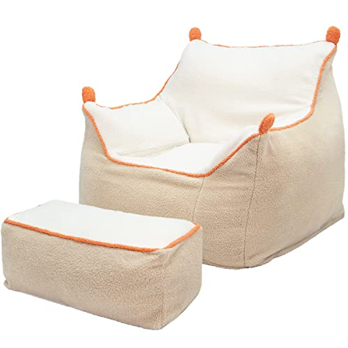 N&V Bean Bag Chair Giant High-Density Foam Filling Sofa with Foot Stool Includes Removable and Machine Washable Cover for Teens, Adults to Gaming, Reading, and Watching TV (Light Khaki)