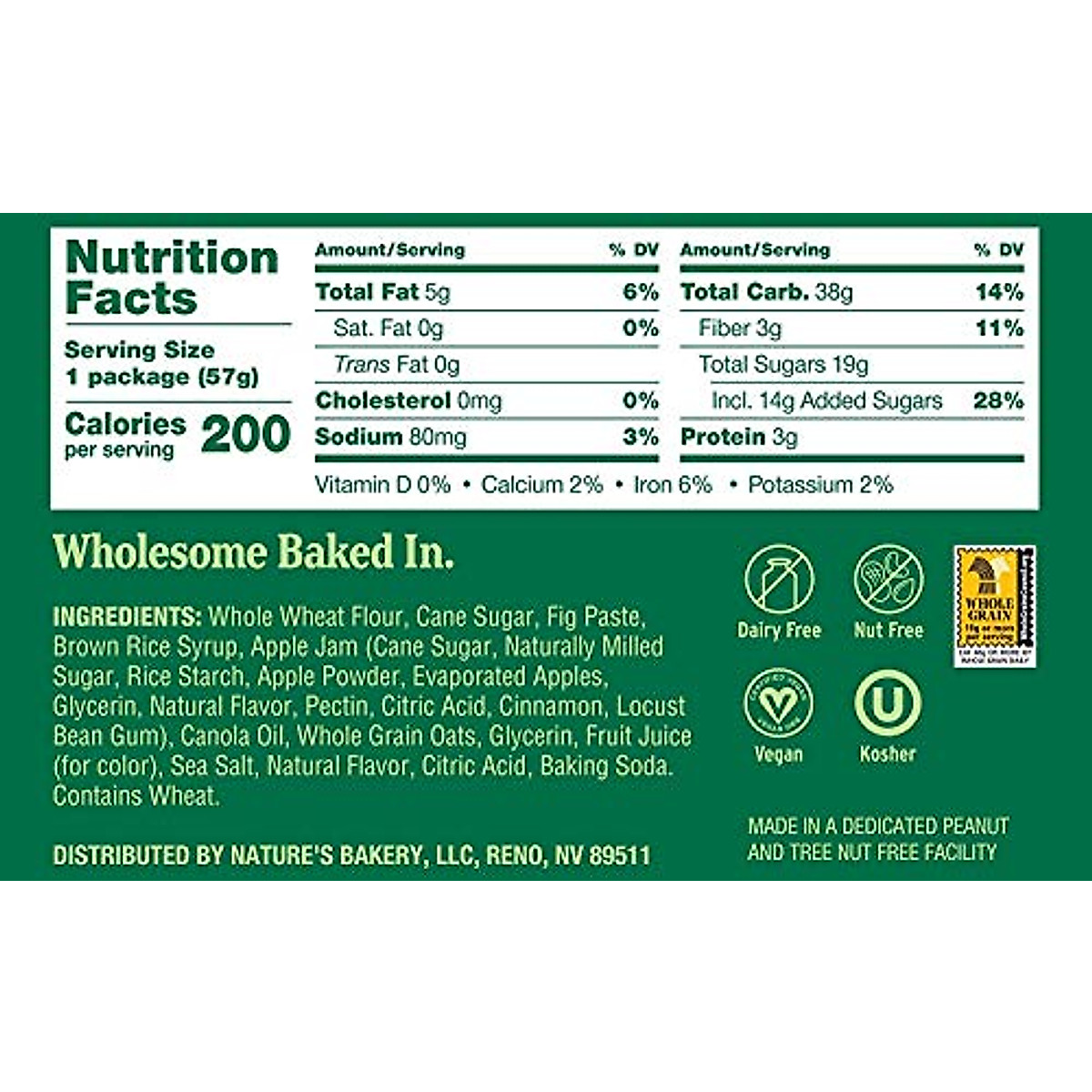 Nature's Bakery Whole Wheat Fig Bars, Apple Cinnamon, Real Fruit, Vegan, Non-GMO, Snack Bar, 1 Box With 12 Twin Packs (12 Twin Packs)