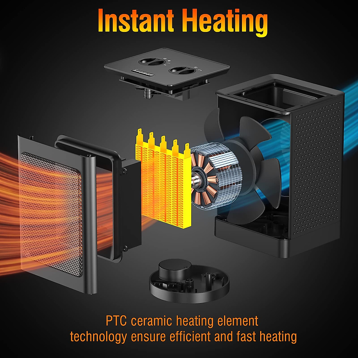 Space Heater, 1500W Portable Heater, 60°Oscillating Electric Heater, Heater for Home