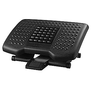 Kantek Premium Ergonomic Height Adjustable Under Desk Footrest, 3 Height Setting, Foot Adjustable Tilt Angle, Supports Feet/Legs, Black