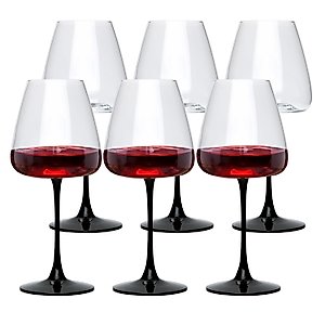 Wine Glasses 20oz,Black Stem Red Wine Glasses Set of 6,Clear Wide Bowl Burgundy Stemware for Home Bar,Anniversary,Wedding,Event