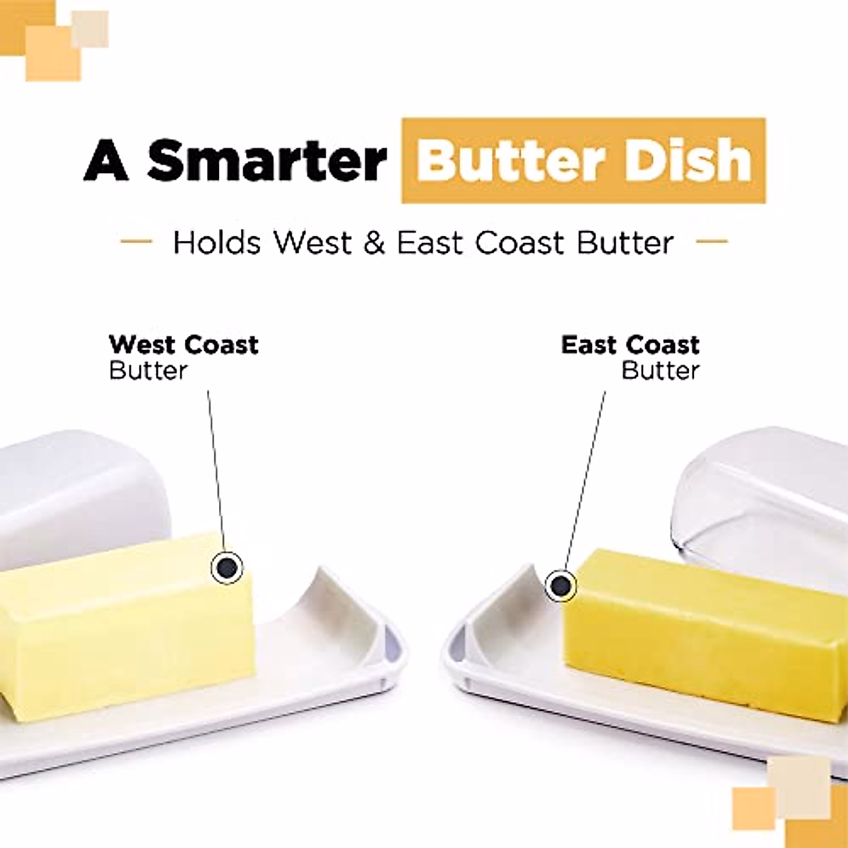 Butter Hub Butter Dish with Lid, Butter Keeper for Countertop, Easy Scoop, No Mess Lid, Dishwasher Safe (Clear)