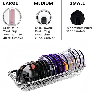 Yoku Made 2Pack Stainless Steel Tumbler Cup Lid Organizer Inside Cabinet, Mason Jar Lid Organizer, Rectangular Basket for Storage and Organization for Silverware, Chopsticks, straws and Utensils