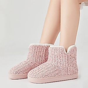 WOJWSKI Women's Knit Bootie Slippers Winter Warm Plush Fleece Memory Foam House Shoes with Comfy Plush Lining(Pink7-8)