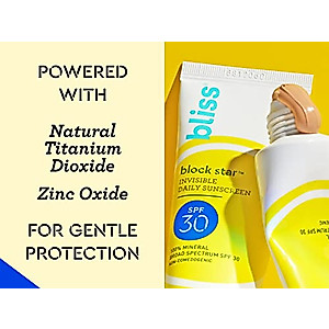Bliss Block Star Tinted Face Sunscreen SPF 30-1.4 fl oz. - 100% Mineral Broad Spectrum Sunscreen With Zinc Oxide & Titanium Dioxide - Non Greasy Invisible finish