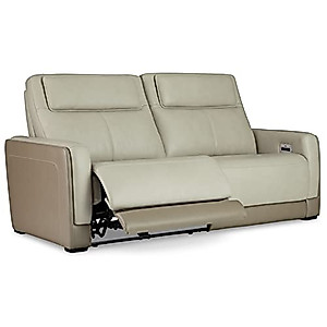 Signature Design by Ashley Battleville Contemporary Leather 2 Seat Power Reclining Sofa with Adjustable Headrest, Light Gray