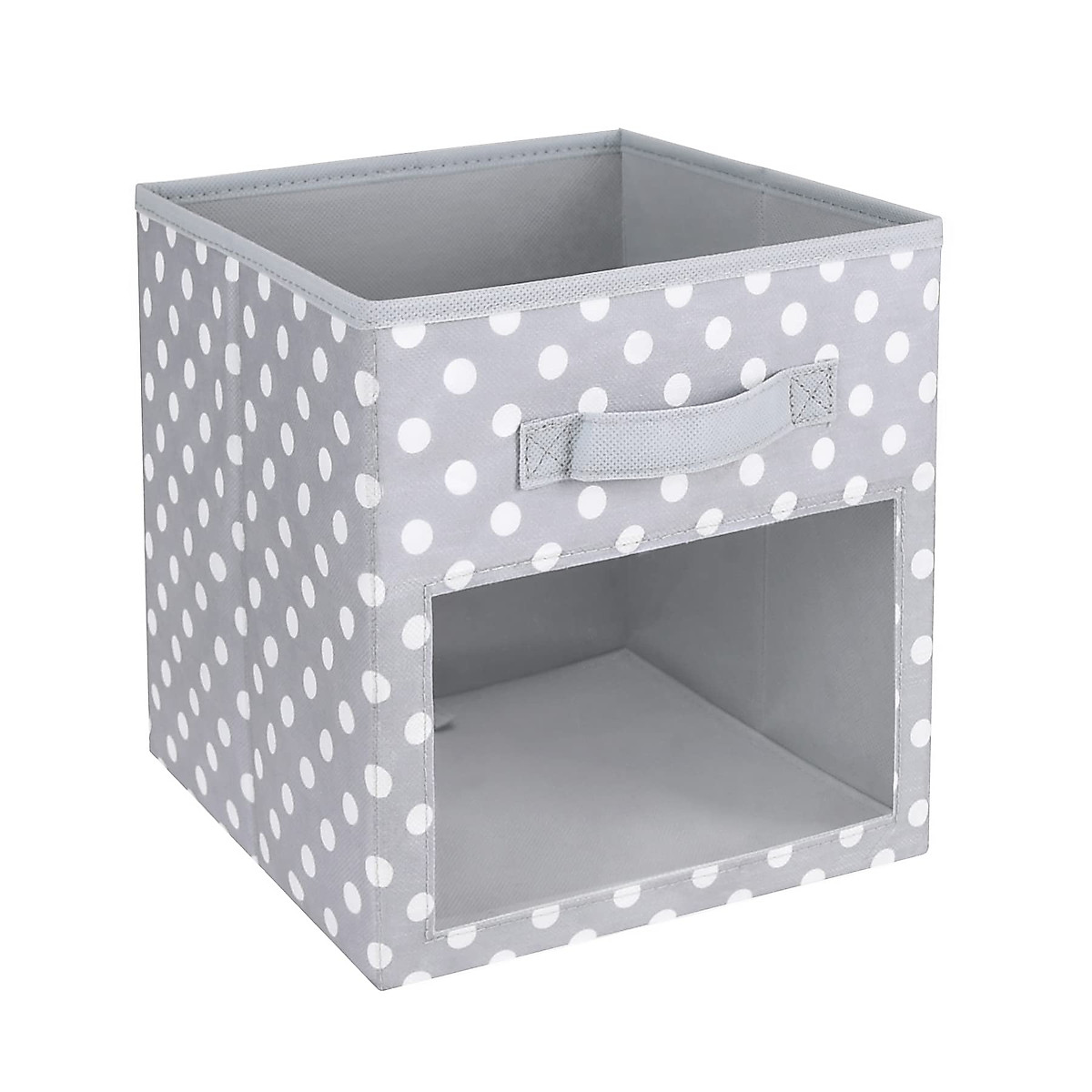 Utureal 11 Inch Fabric Cube Storage Bins with Clear Window, Collapsible Closet Shelves Storage Boxes with Handle, Kids Nursery Room Bedroom Home Basket, Toys Clothes Organizer Bin | Grey, Polka Dots