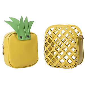 QZUnique Fruit Shape Handbag PU Crossbody Metal Chain Shoulder Bag Adjustable Strap Clutch Jelly Purse Pineapple