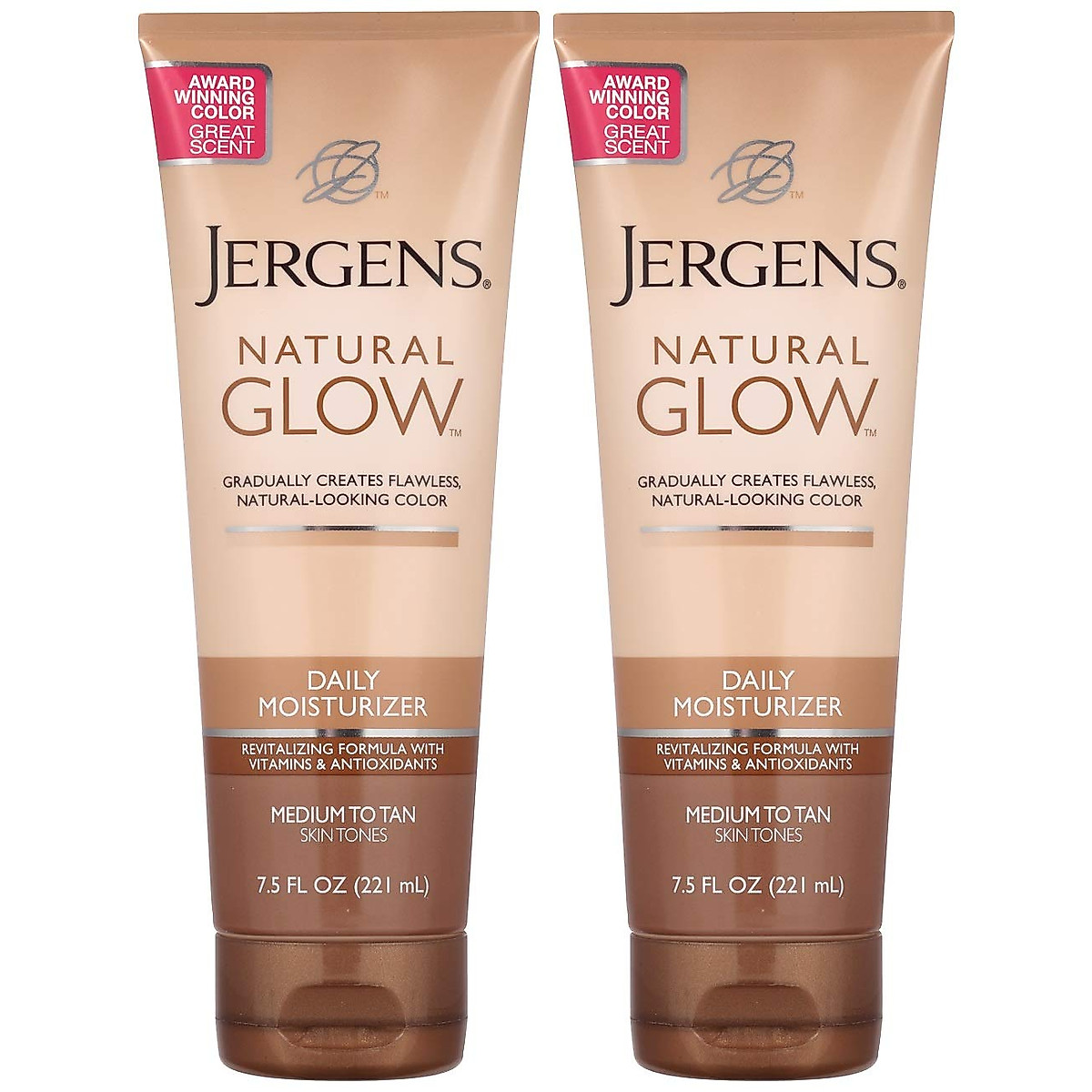Jergens Natural Glow Revitalizing Daily Moisturizer, Medium/Tan Skin Tone 7.5 fl oz (221 ml) package of 2