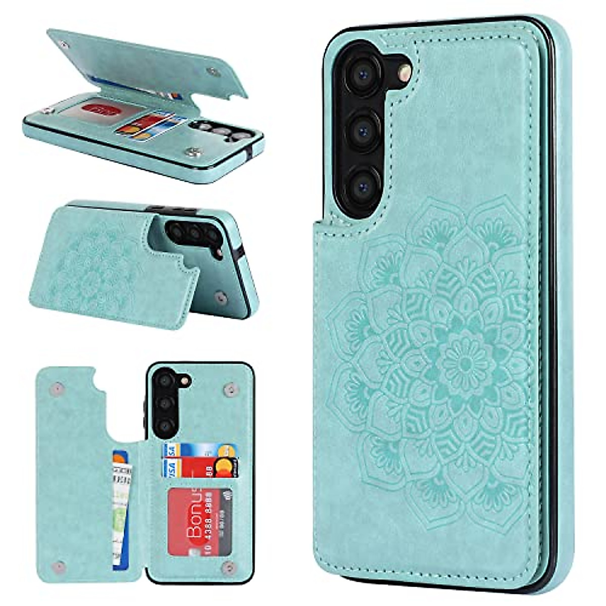 ACXLIFE Galaxy S23Plus 5G Case S23 Plus Card Credit Holder Wallet Protective Cover with Card Slot and Leather Case for Samsung S23Plus 6.6Inch (Green, S23 Plus 6.6inch)