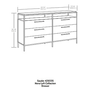 Sauder Nova Loft 6-Drawer Bedroom Dresser with Open Shelf, Grand Walnut Finish
