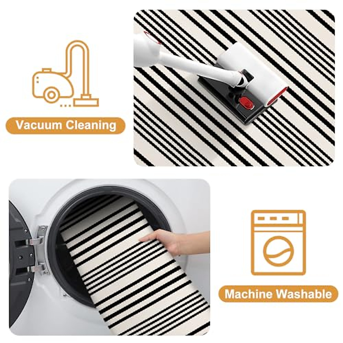 Black and White Striped Outdoor Rug, 27.5"x43" Cotton Modern Hand-Woven Reversible Front Porch Door Mat Welcome Layered Doormat Washable Doorway Carpet for Farmhouse Kitchen Laundry Room