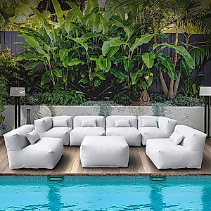 OPEAK Patio Furniture Set Bean Bag Outdoor Chairs Sectional Conversation Patio Set Daybed Furniture Outdoor Sofa Couch High Density Foam Filling Modern Comfy Patio Couch (Light Gray)