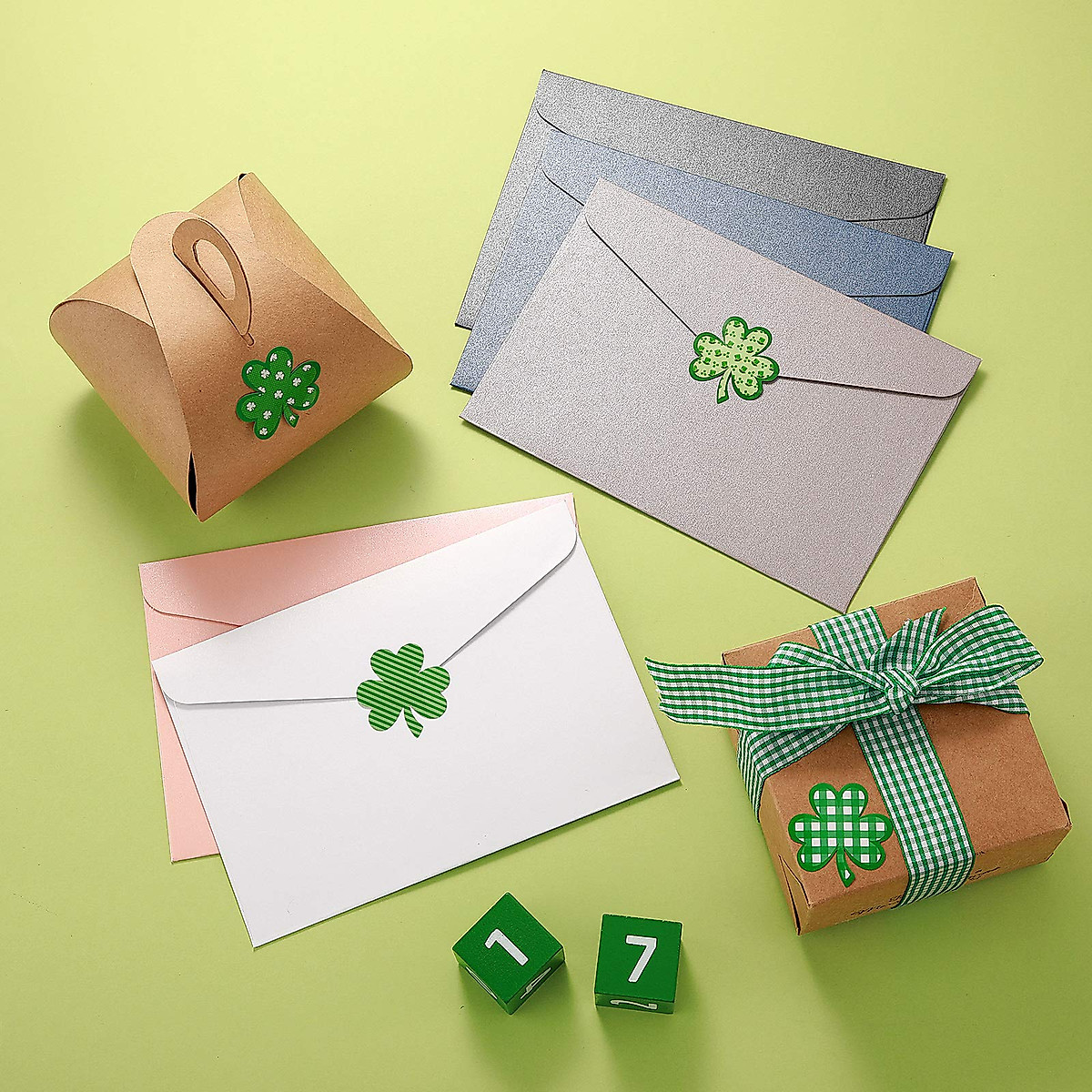 1500 Pcs St. Patrick's Day Shamrock Sticker Irish Roll Self Adhesive Stickers Labels Shamrock Decals for Envelope Seals Gift Box 1.5 Inch Clover Seal Decals for St. Patrick's Day Party Decorations