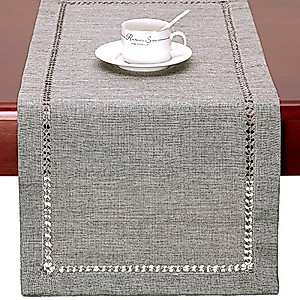 Grelucgo Handmade Hemstitch Gray Dining Table Runner Or Dresser Scarf, Rectangular 14 by 36 Inch