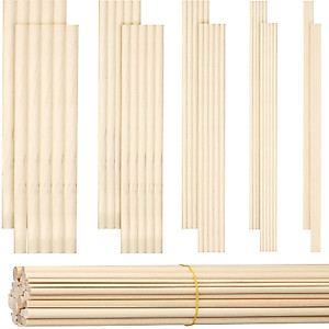 100 Pieces Wood Dowels Assorted Sizes Dowel Rods for Crafting Wood Sticks 1/8, 3/16, 1/4, 5/16, 3/8 x 6 Inch Unfinished Dowel Small Round Hardwood Sticks for DIY Lover Wedding Christmas Ribbon, 5 Size