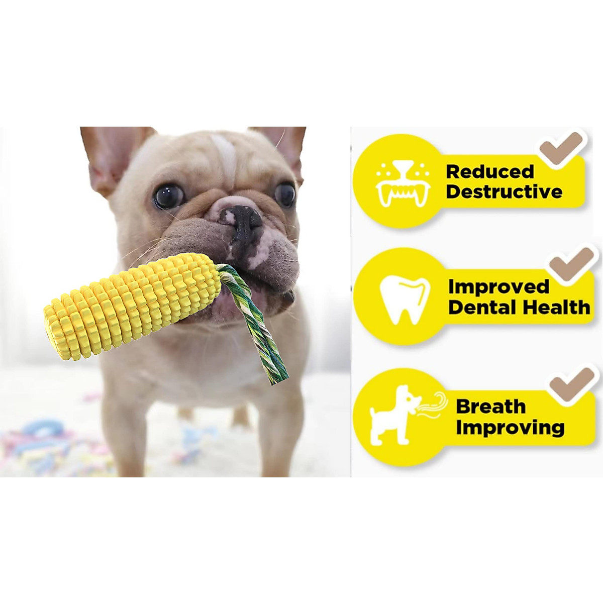 AGIEG Dog Toy Corn Yellow Puppy Squeaky Toys Pet Durable Chewing Toothbrush Cleaning Back Teeth, Add Toothpaste, Chew Toy for Mediun and Large Dogs,All Breed Size