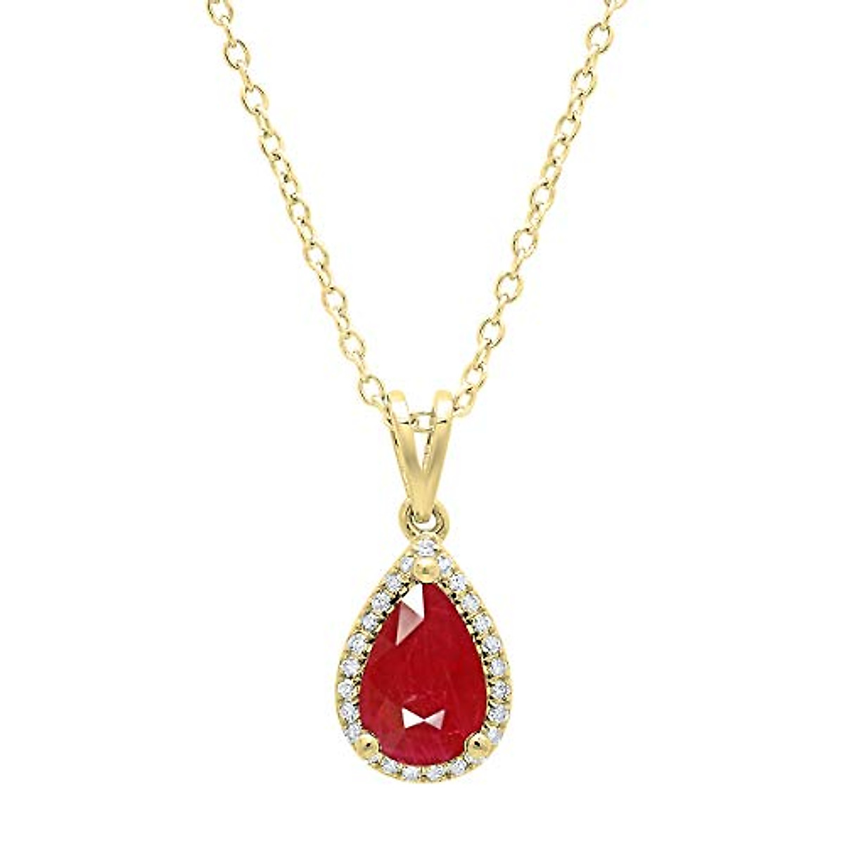 Dazzlingrock Collection 14K 9X6 MM Pear Ruby & Round Diamond Ladies Teardrop Pendant (Gold Chain Included), Yellow Gold