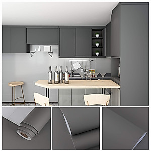 VEELIKE 15.7''x354'' Thick Grey Wallpaper Peel and Stick for Bedroom Bathroom Kitchen Self Adhesive Grey Contact Paper for Cabinets Walls Countertops Waterproof Removable Wallpaper for Living Room