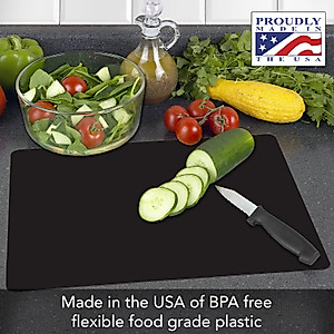 Cut N' Funnel Black Flexible Plastic Cutting Board Mat 2 Pack, 15" x 11.5", Made in the USA, Easily Funnels Foods, Knife Friendly, Easily Wipes Clean