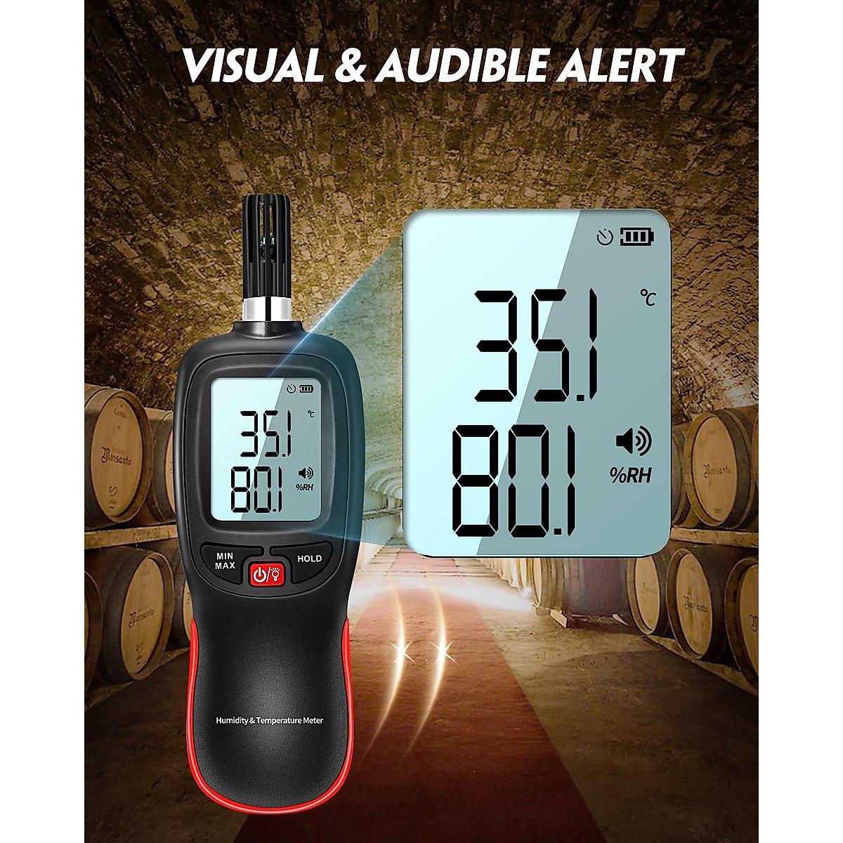 APOMONO WT83 Temperature Humidity Meter, High Precision Thermometer Hygrometer with Ambient Dew Point Wet Bulb Temperature Indoor Outdoor, Max/Min Data Hold, 1000 Sets Data Log, Batteries Included