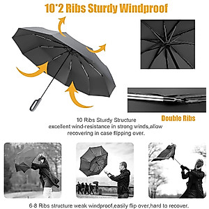 Extra Large Windproof Travel Folding Compact Golf 54‘’ Umbrella Automatic Open/Close,Lightweight Portable Parasol Outdoor,Sun/Rain,99 UV Protection,Perfect Carabiner Handle Design(Grey)