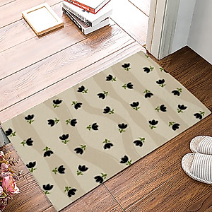 Flower Khaki Simple Tile Entrance Floor Mat Personalized Doormat, Farmhouse Welcome Door Mat, Low Profile Non Slip Entry Rugs for Bathroom Kitchen Home Front Decor, 17x30 Inch