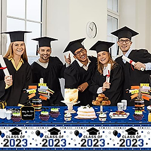 ssailue decor 2023 Graduation Decorations, 3 Pieces Blue Class of 2023 Tablecloth Plastic Disposable Graduation Table Cover for Congrats Grad Party Supplies, 43x 70 Inch