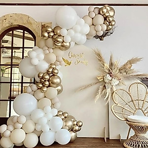 RUBFAC 154pcs White Sand Balloons Different Sizes 5/10/12/18 Inch White Cream Beige Balloon Garland Arch Kit for Wedding Baby Shower Birthday Party Supplies Decorations