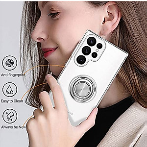 Guuboly Crystal Clear Samsung Galaxy S23 Ultra Case with Ring Holder Kickstand Not Yellowing Slim Thin Transparent Shockproof Protective Bumper Soft TPU Cover for Galaxy S23 Ultra Clear