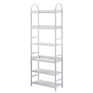 Bellemave 6-Tier Bookcase Freestanding Bookshelf with MDF Board & Round Top Frame, Narrow Rectangular Storage Shelves Adjustable Foot Pads for Living Room, Small Spaces (White) Narrow White (6-tier)