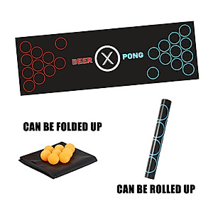 Yeuligo 71 × 23in Beer Pong Table Mat, Beer Pong Set for Drinking Games, 14 × Beer Pong Balls, 24 × Reusable Plastic Beer Pong Cups, Party Festivals Fun Drink Games for Adults.